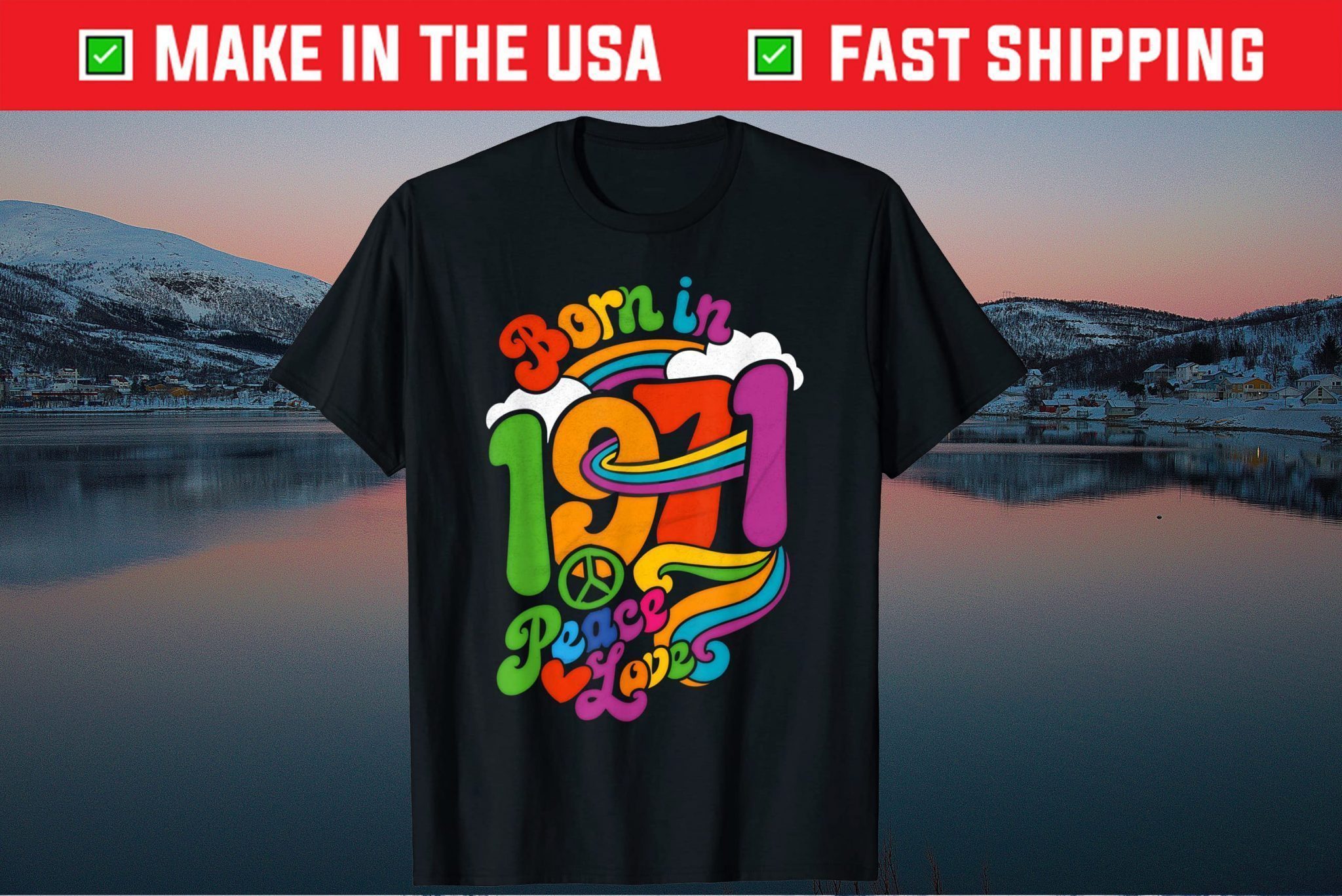 Born in 1971 50th Birthday Anniversary Peace Hippie 70s Unisex T-Shirt