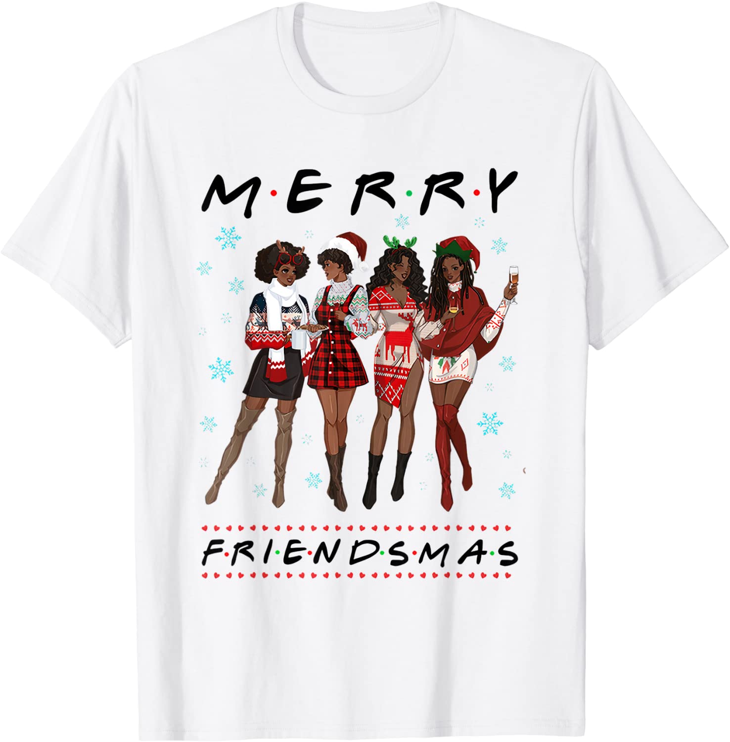 Merry Friendsmas Black Girl Friends Christmas Matching Group 2022 Shirt