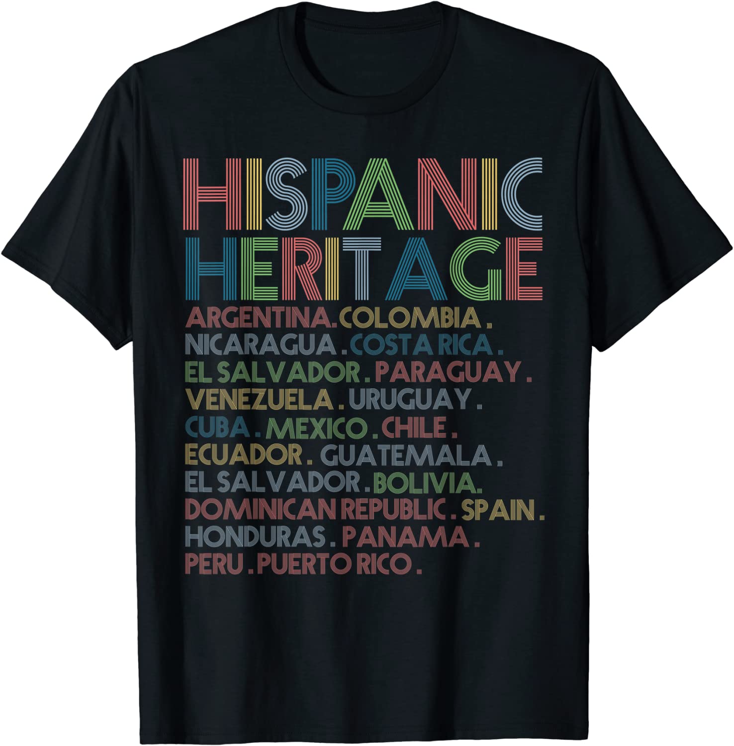 Hispanic Heritage Month Latino Countries Names Retro Vintage 2023 Shirt